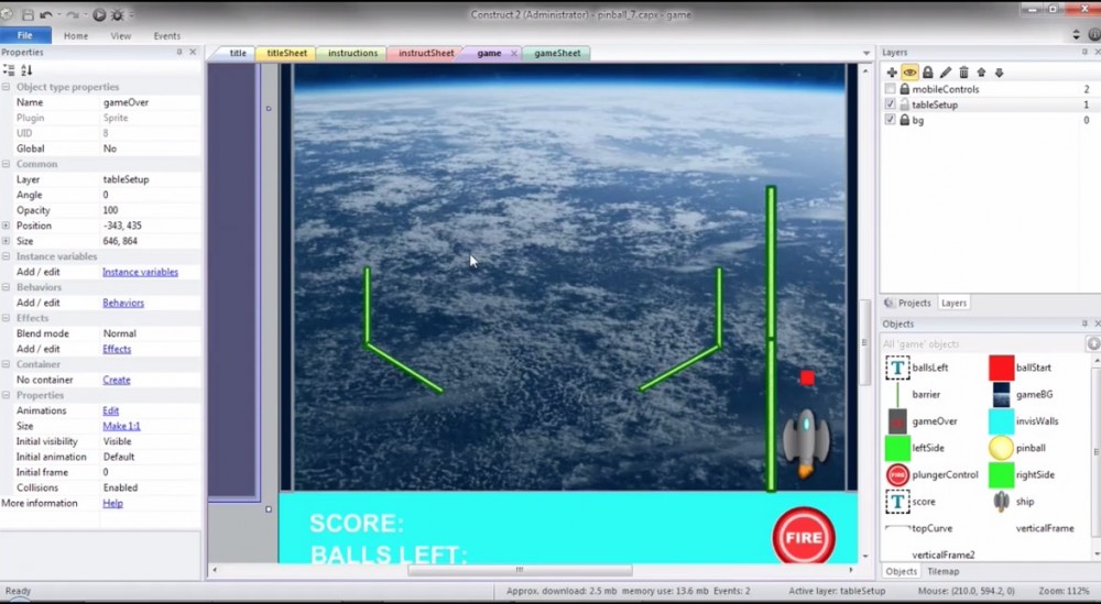 Create a Space Pinball Game with Construct 2 | CartoonSmart.com