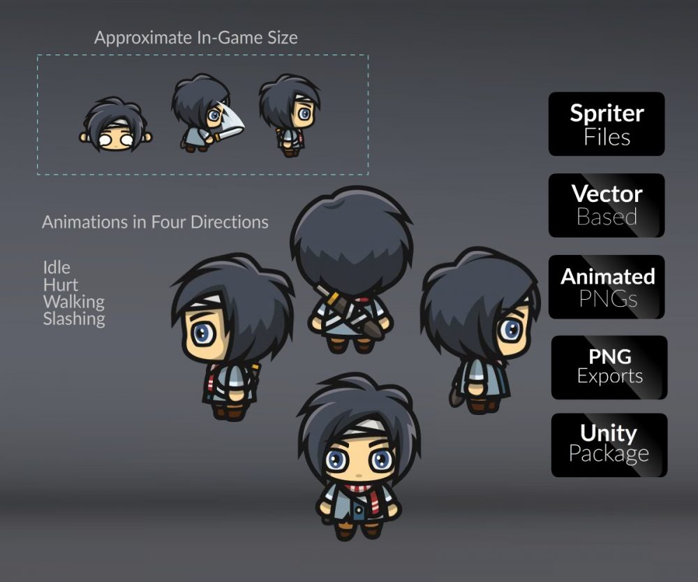 Ryu Four-Directional Animated Royalty Free Game Art | CartoonSmart.com